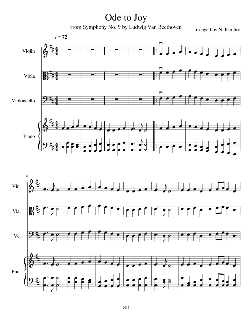 Ode to Joy Melody Orchestra with Piano Accompaniment Sheet music for ...