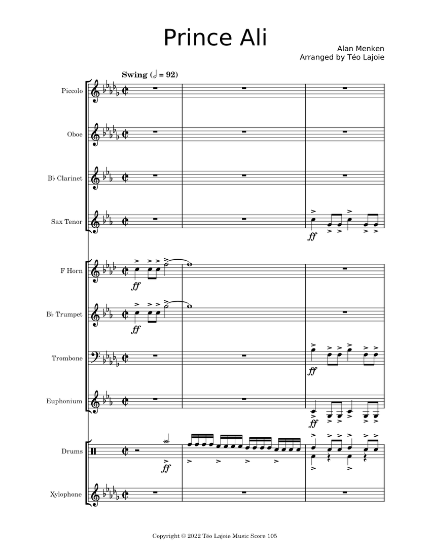 Prince Ali Sheet music for Trombone, Euphonium, Flute piccolo, Oboe & more instruments (Woodwind ...