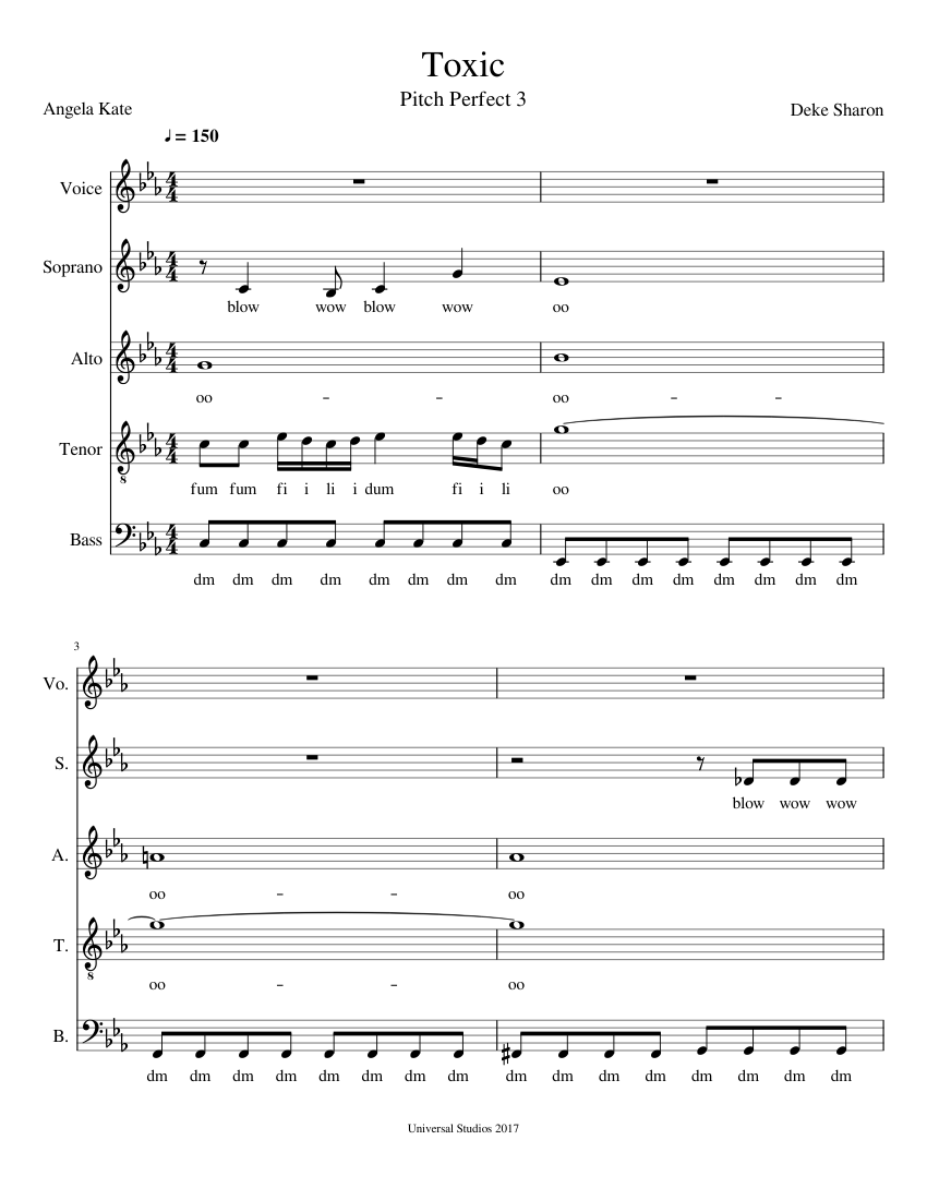 Toxic (From Pitch Perfect 3) Sheet music for Soprano, Alto, Tenor, Bass ...