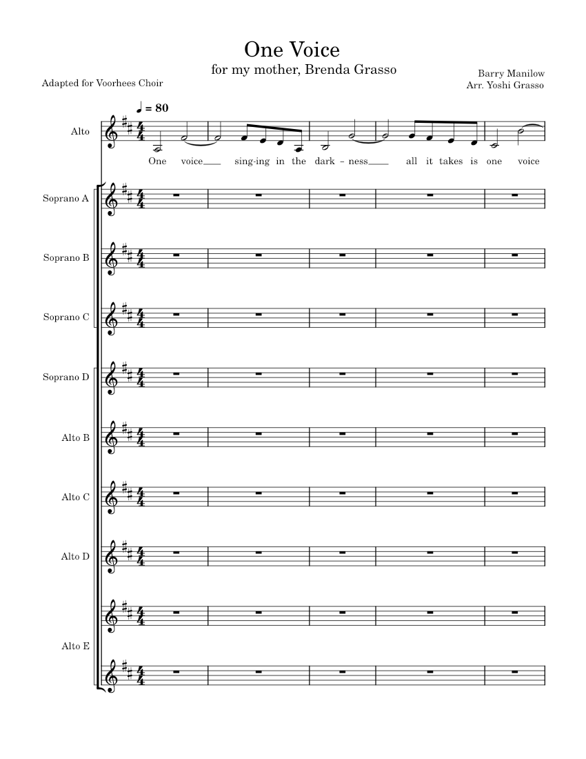 One Voice - Adapted SSSSAAAA Sheet Music for Synthesizer (Mixed ...