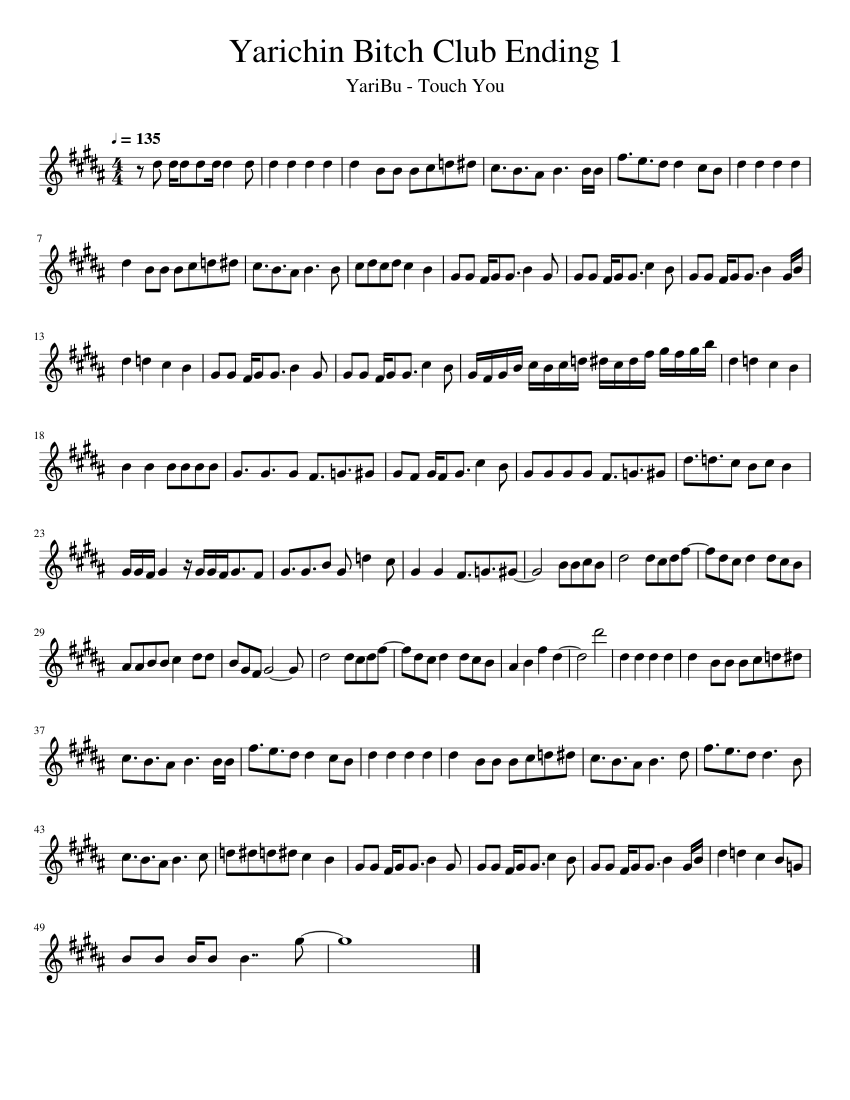 Yarichin Bitch Club Ending 1 Sheet Music for Flute (Solo) | MuseScore.com