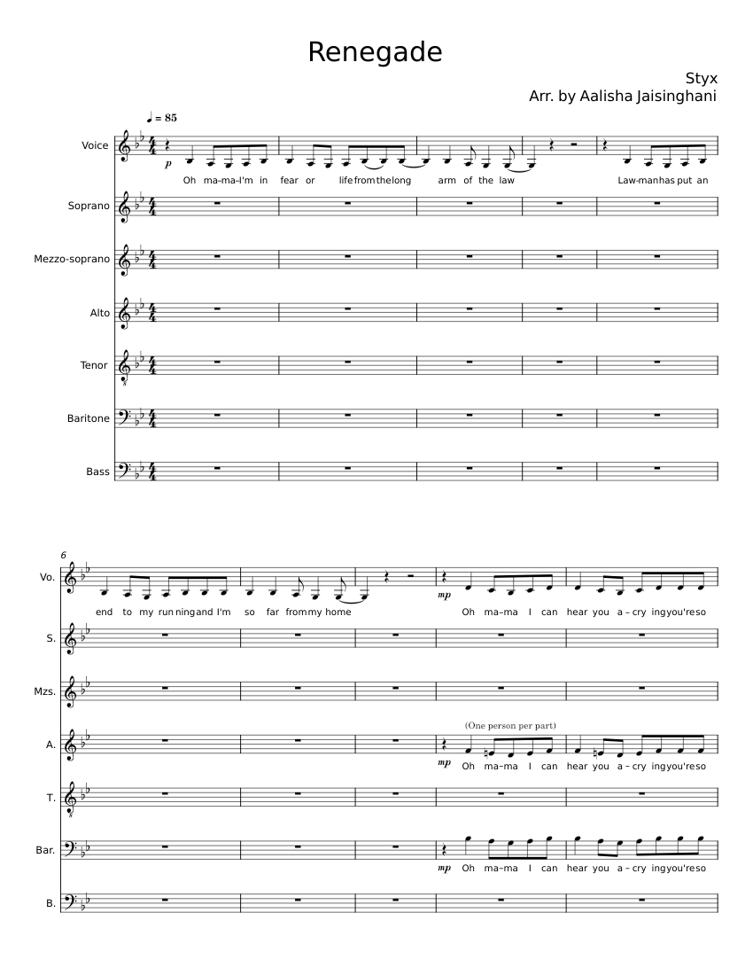 Renegade - Styx Sheet music for Bass guitar, Synthesizer, Voice (other ...