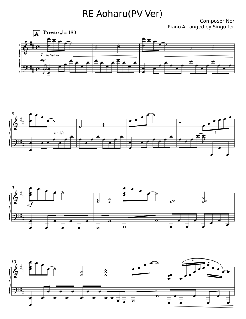 Re Aoharu - Nor Sheet music for Piano (Piano Duo) | Musescore.com