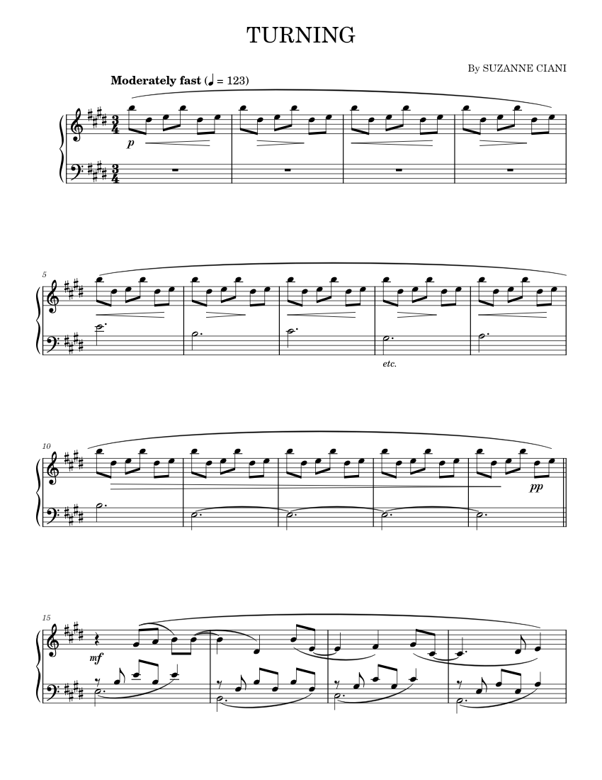 Play Official version of Turning Sheet Music by Suzanne Ciani for Piano ...