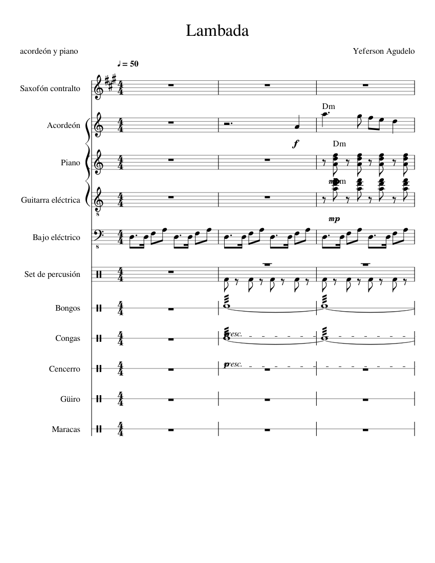 Lambada Sheet music for Piano, Accordion, Saxophone alto, Guitar & more instruments (Mixed ...