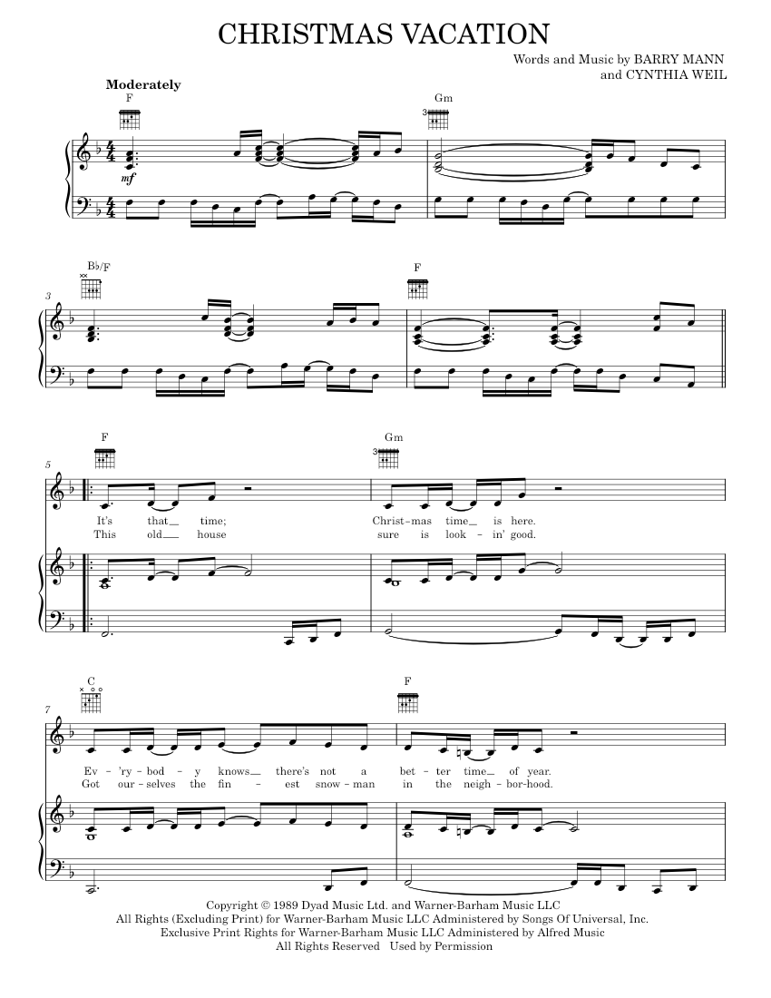 Play Official version of Christmas Vacation sheet music by BARRY MANN ...