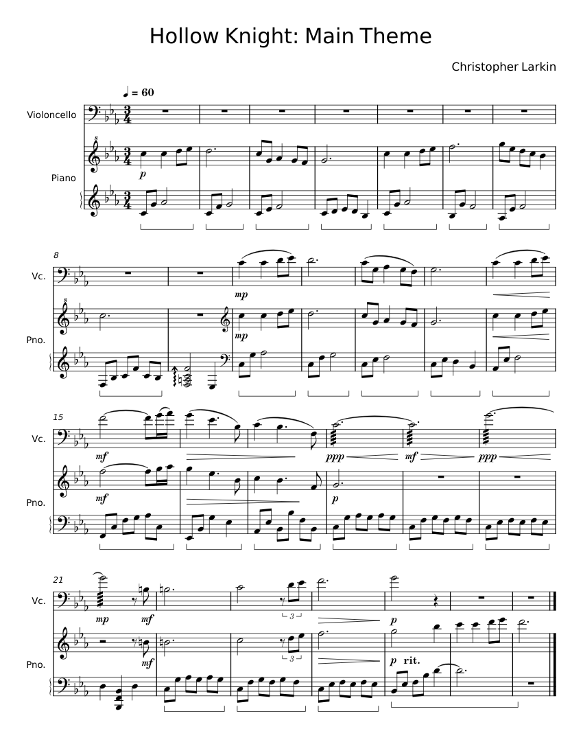 Hollow Knight - Main Theme - Christopher Larkin Sheet music for Piano ...