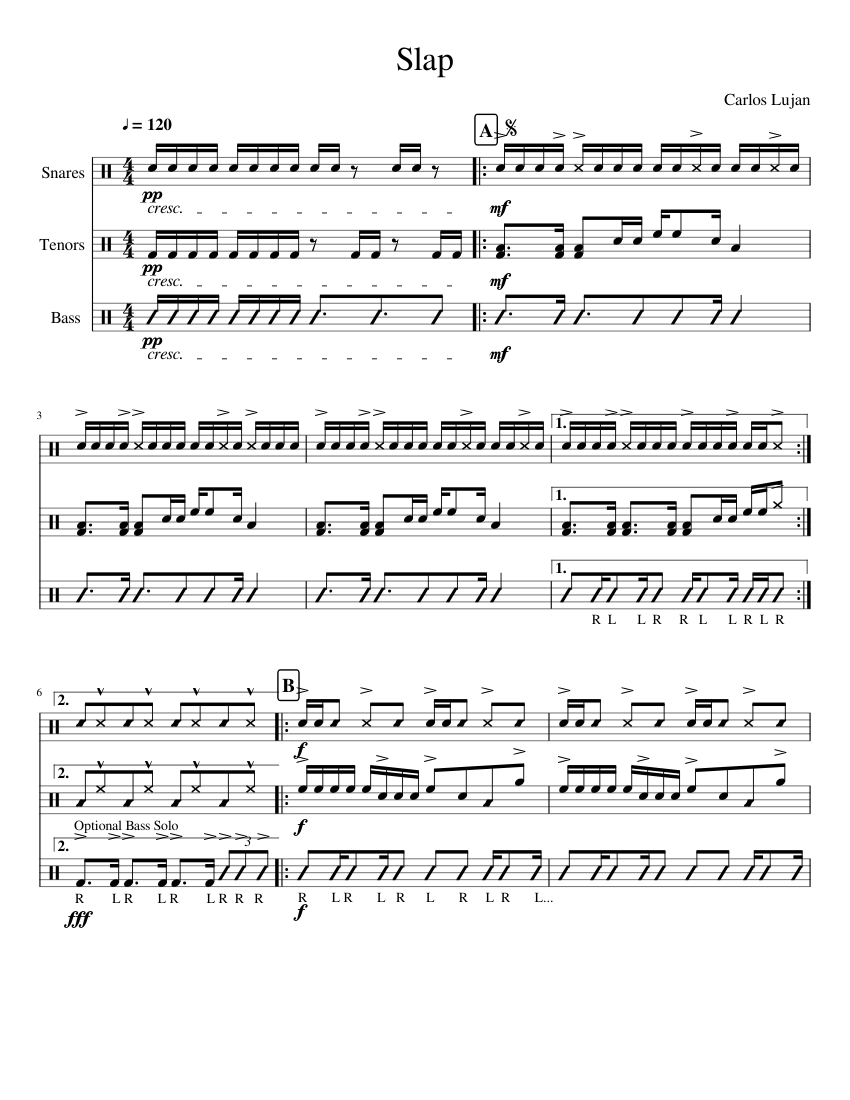 Slap Sheet music for Snare drum, Tenor drum, Bass drum (Percussion Trio ...