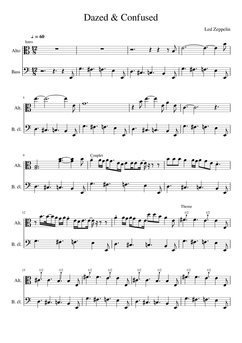 Dazed Confused Sheet Music for Viola, Bass guitar (Mixed Duet ...