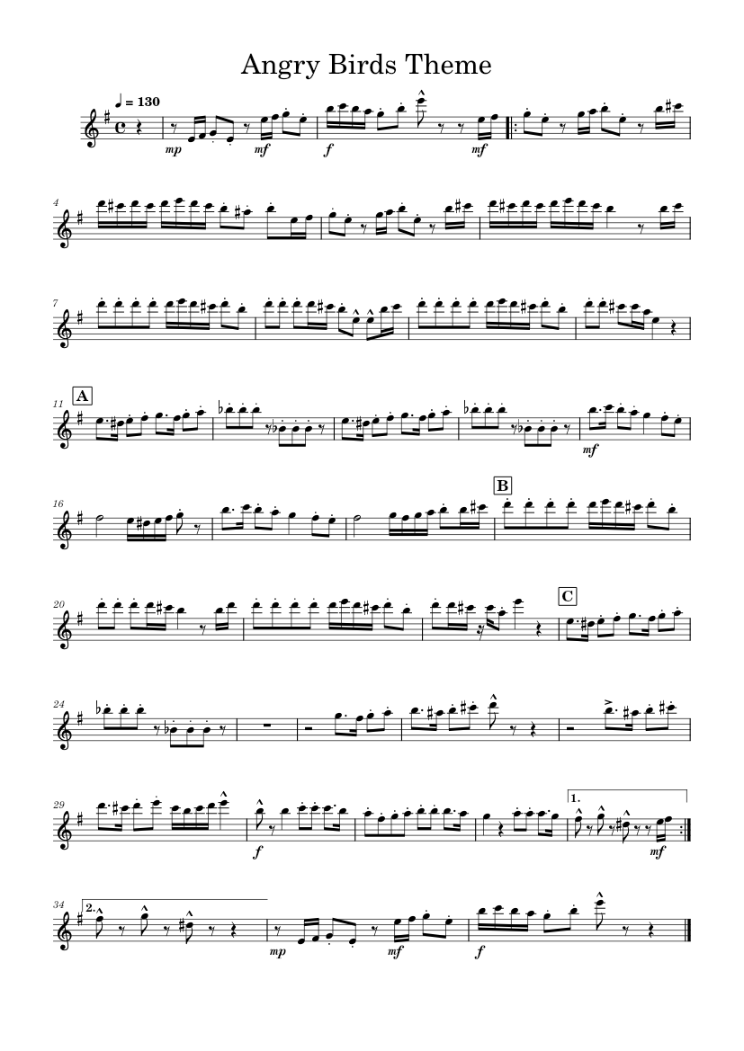 Angry Birds Main Theme – Ari Pulkkinen Angry Birds Theme Sheet music ...