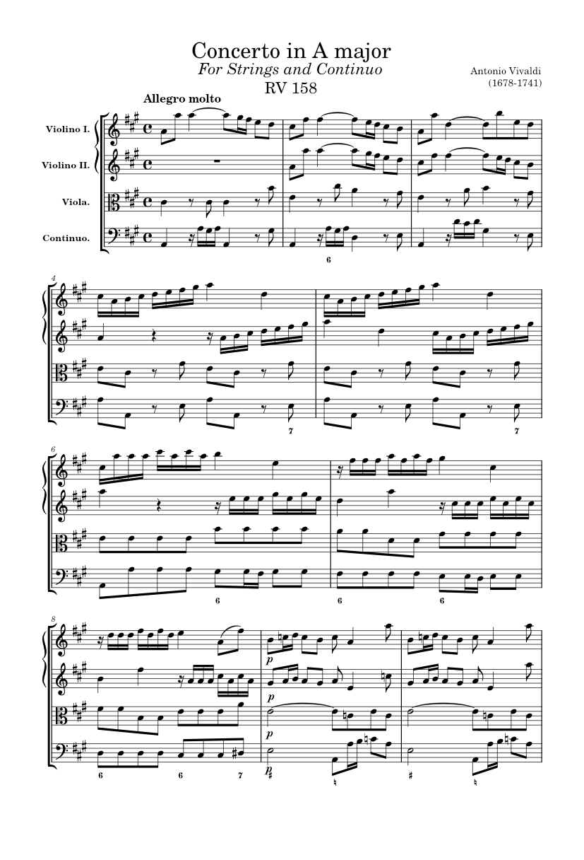 Concerto for Strings in A major, RV 158 – Antonio Vivaldi Sheet music for Strings group (String ...