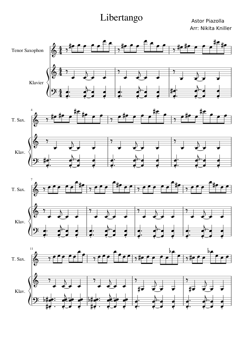 Libertango Sheet music for Piano, Saxophone tenor (Tenor Sax Piano Duet ...