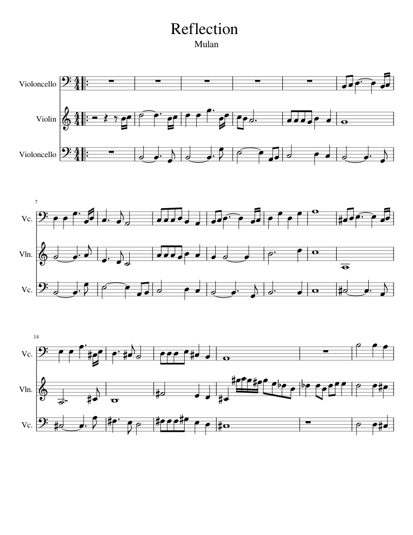 Reflection Sheet music for Violin, Cello (Mixed Trio) | Musescore.com