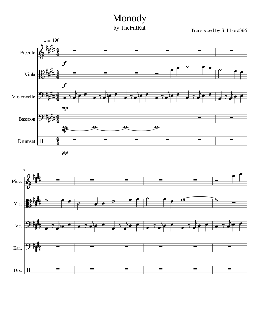 Monody Sheet music for Flute piccolo, Bassoon, Viola, Cello & more ...