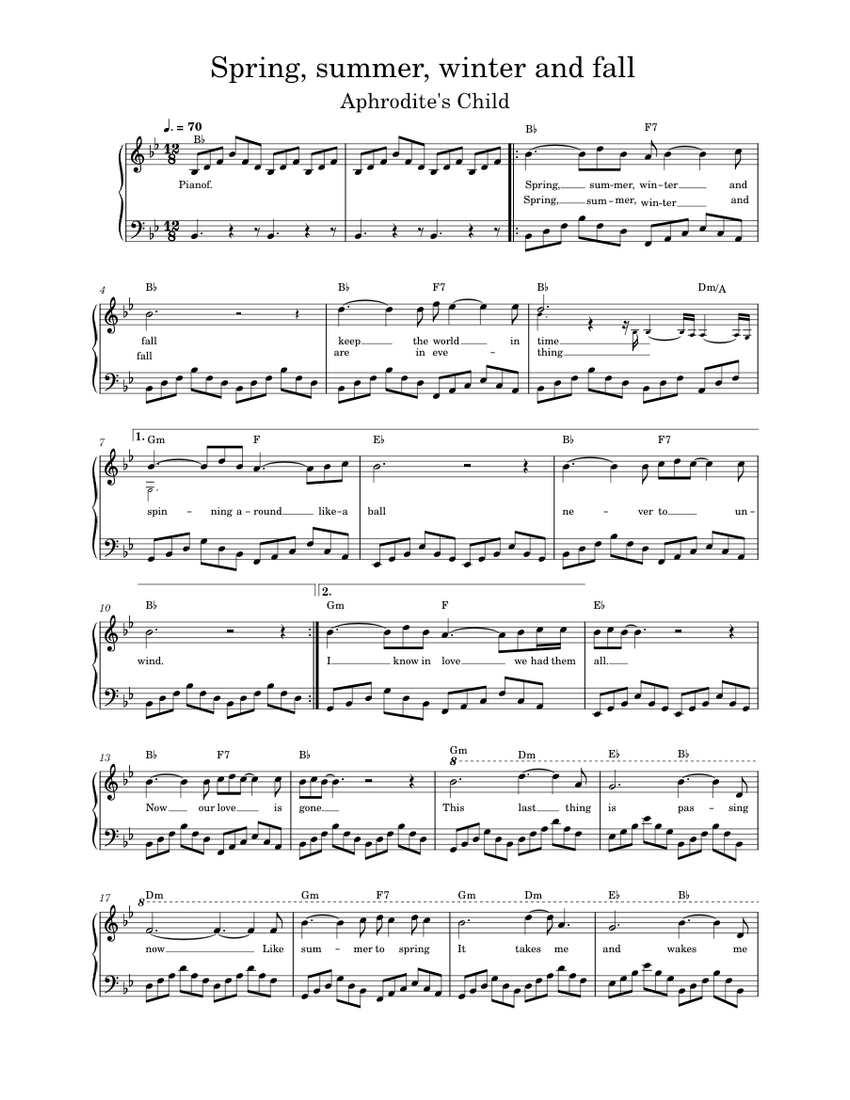 Spring summer winter and fall - Demis Russos Sheet music for Piano ...