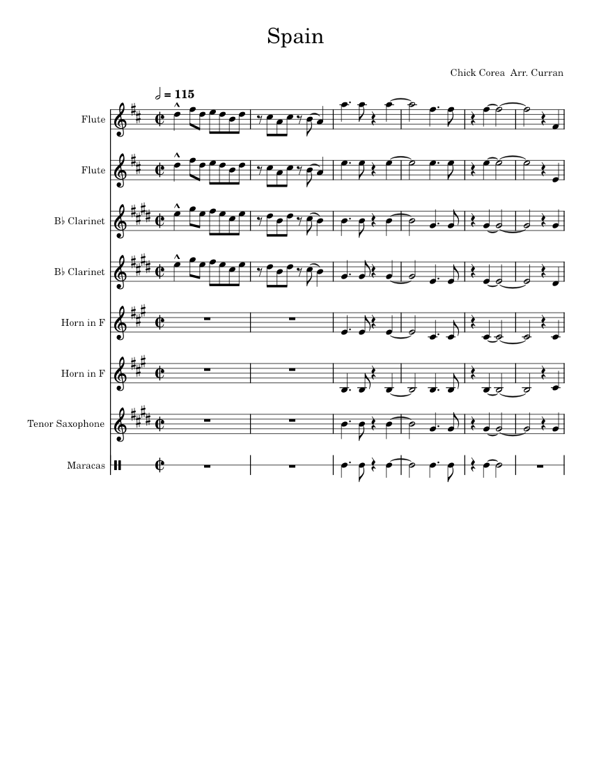 Spain Sheet music for Flute, Clarinet in b-flat, Saxophone tenor ...