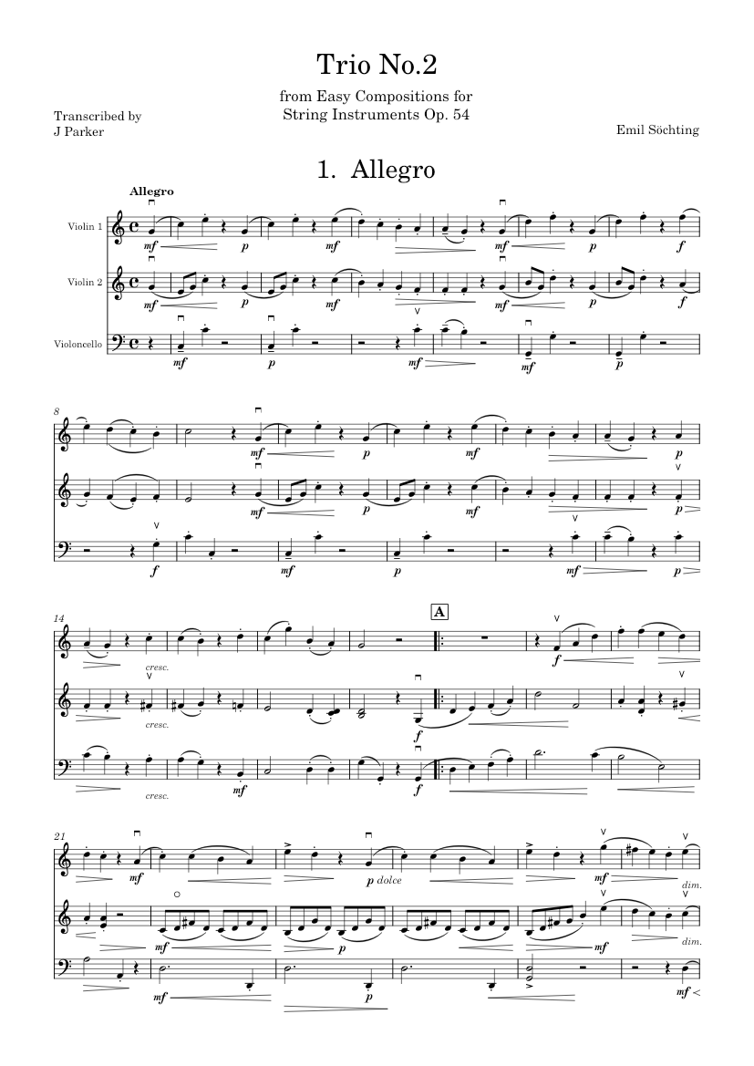 Easy String Trios No. 2 – Emil Söchting - Full SCORE Sheet Music for ...