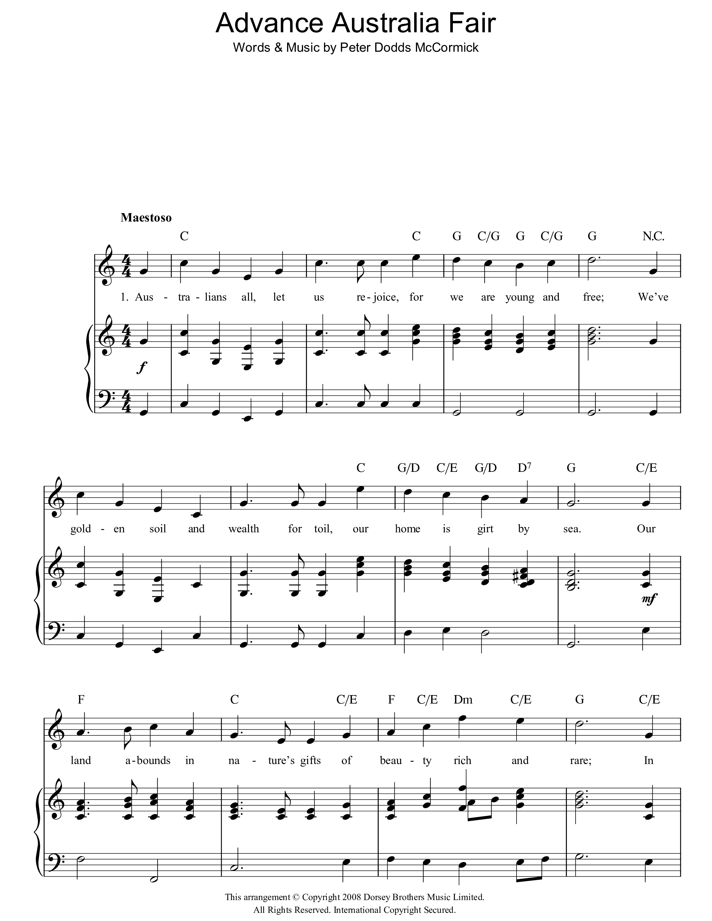 Play Official version of Advance australia fair sheet music by Peter ...