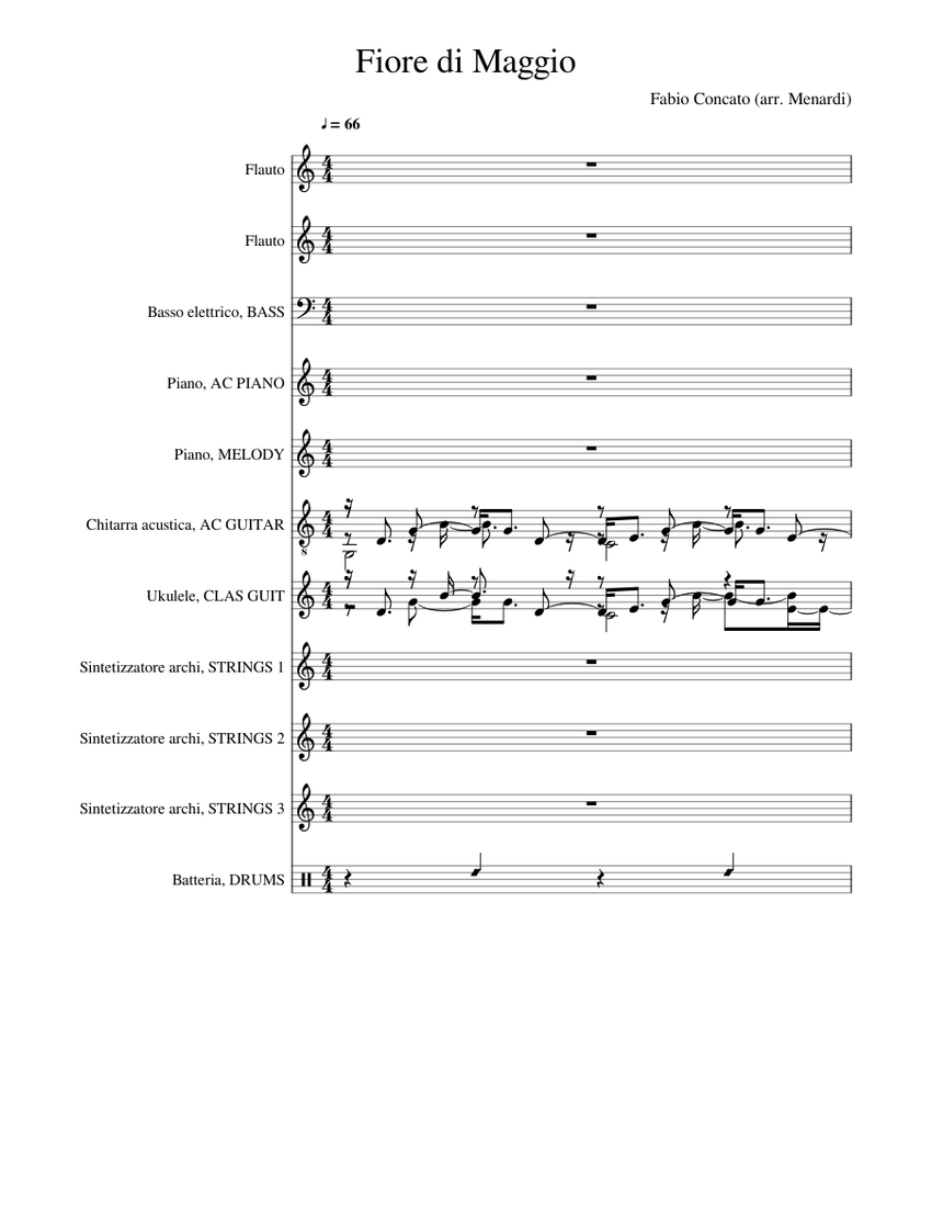Fiore di maggio – Fabio Concato (2 flutes and mixed ensemble) Sheet ...