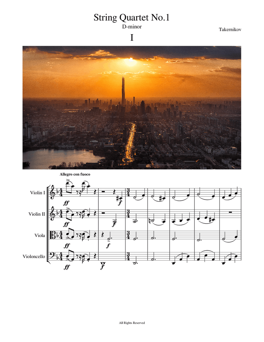 String Quartet No1 in D-minor, 1st movement - Original Composition Sheet music for Violin, Viola ...