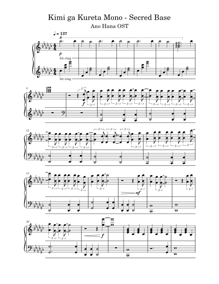 Kimi ga Kureta Mono - Secret Base - piano tutorial