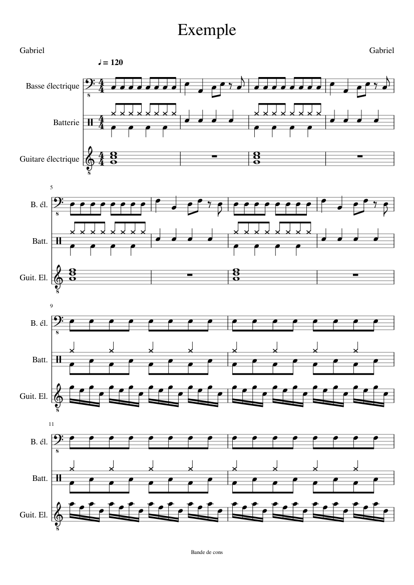 Exemple Sheet music for Guitar, Bass guitar, Drum group (Mixed Trio ...