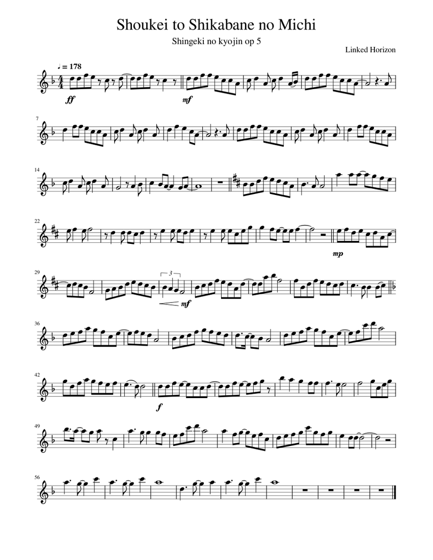 Shoukei to Shikabane no Michi Sheet music for Saxophone tenor (Solo ...