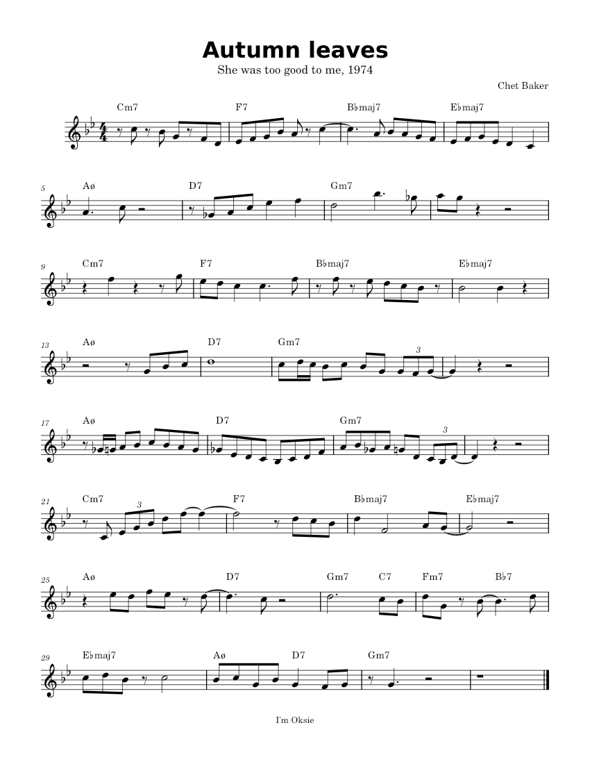 Autumn Leaves – Chet Baker Sheet Music for Piano (Solo) Easy ...