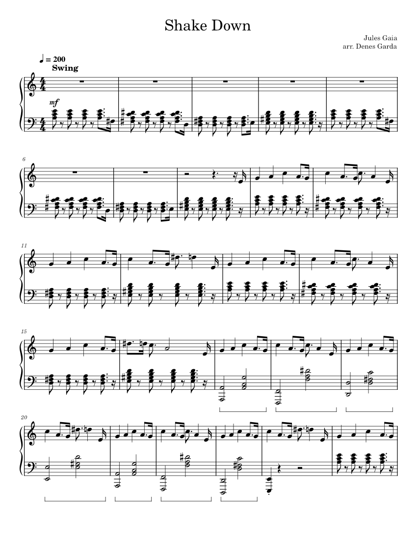 Jules Gaia - Shake Down Sheet music for Piano (Solo) | Musescore.com