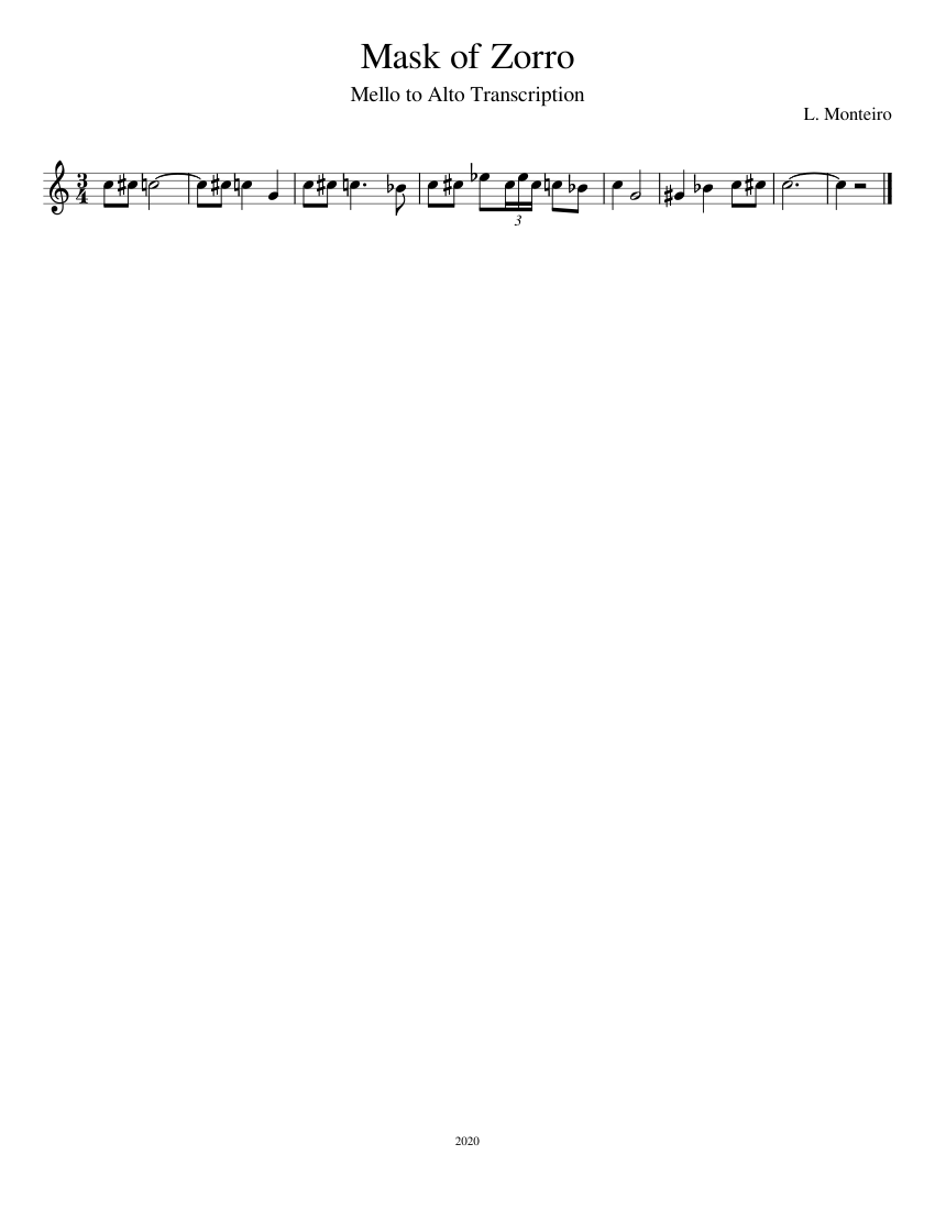 Oakleaf High School Mask of Zorro Mello to Alto Transcription Sheet ...