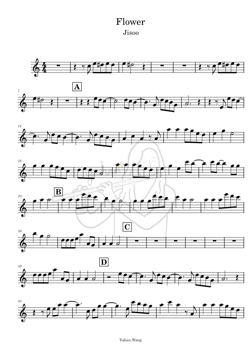Flower Jisoo Sheet Music for Flute (Solo) | MuseScore.com