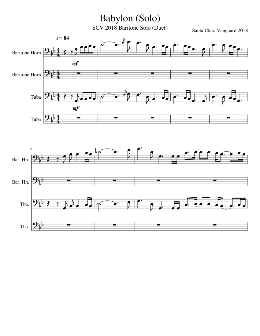 Babylon Solos Sheet music for Tuba, Baritone Horn (Mixed Quartet ...