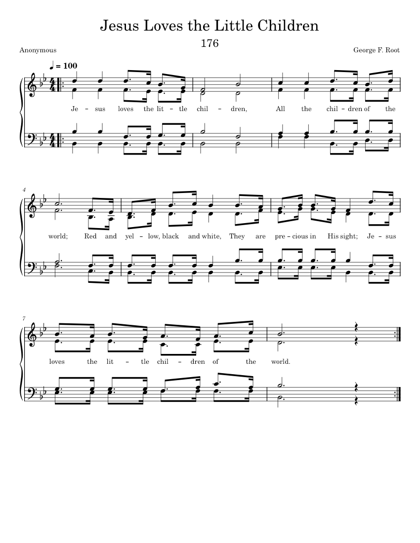 176 Jesus Loves the Little Children Sheet Music for Piano (SATB ...