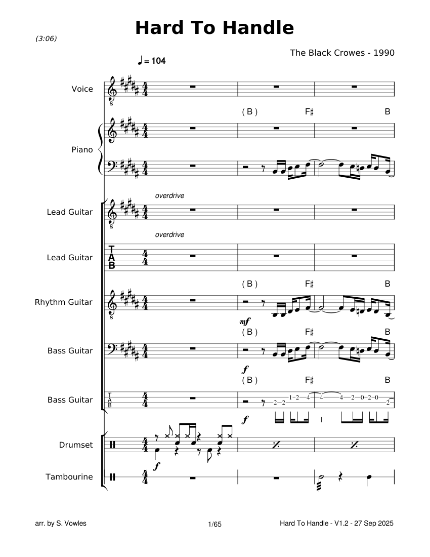 Hard To Handle (The Black Crowes) Sheet Music and Tab with Chords for ...