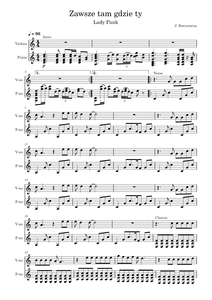 Zawsze tam gdzie ty – Lady Pank Sheet music for Piano, Violin (Mixed ...