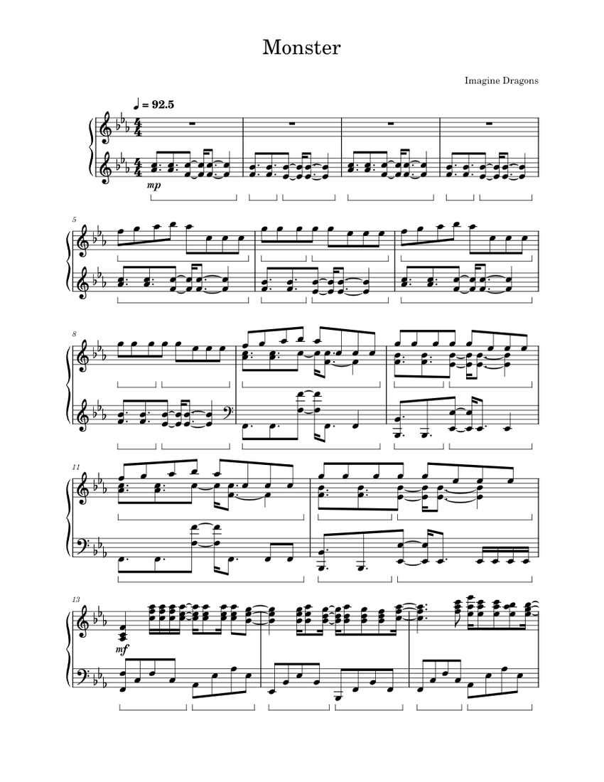 Monster – Imagine Dragons Sheet music for Piano (Solo) | Musescore.com