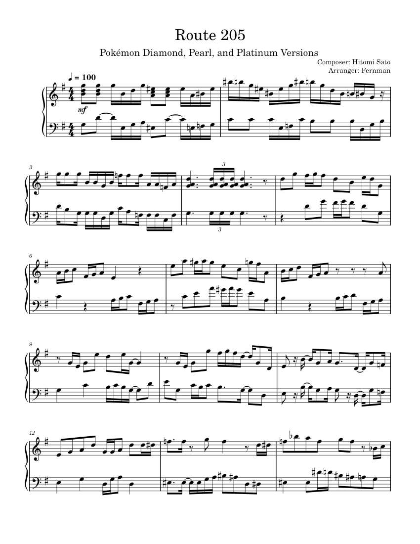 Route 205 - Pokemon DPP – Hitomi Sato DPP - Route 205 - V2 Sheet music ...