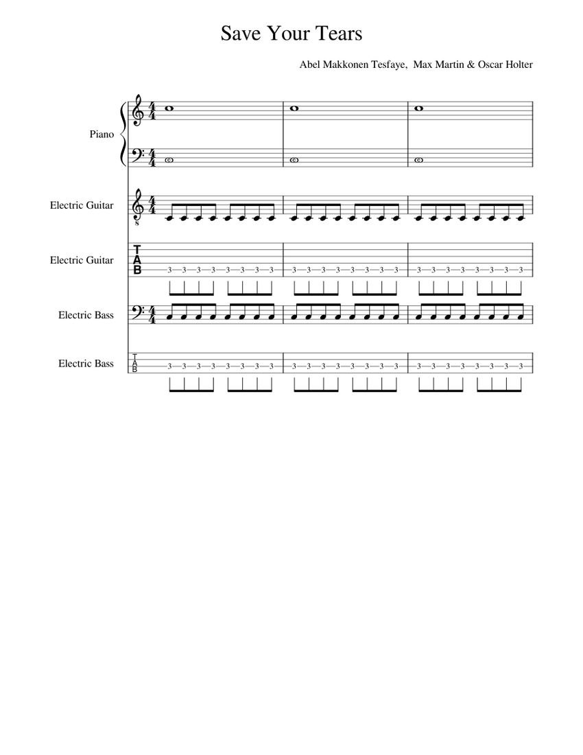 Save_Your_Tears Sheet music for Piano, Guitar, Bass guitar (Mixed ...