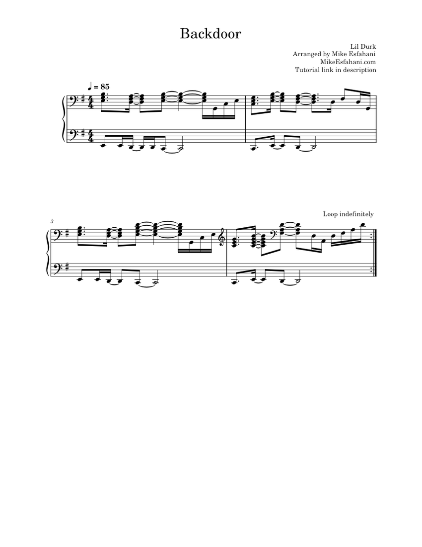 Lil Durk - Backdoor Sheet music for Piano (Solo) Easy | Musescore.com