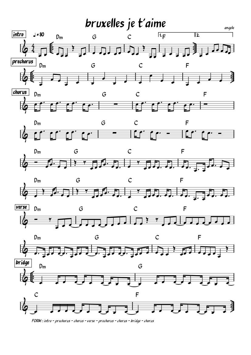 Bruxelles je t'aime – Angèle – Leadsheet Sheet music for Piano (Piano ...