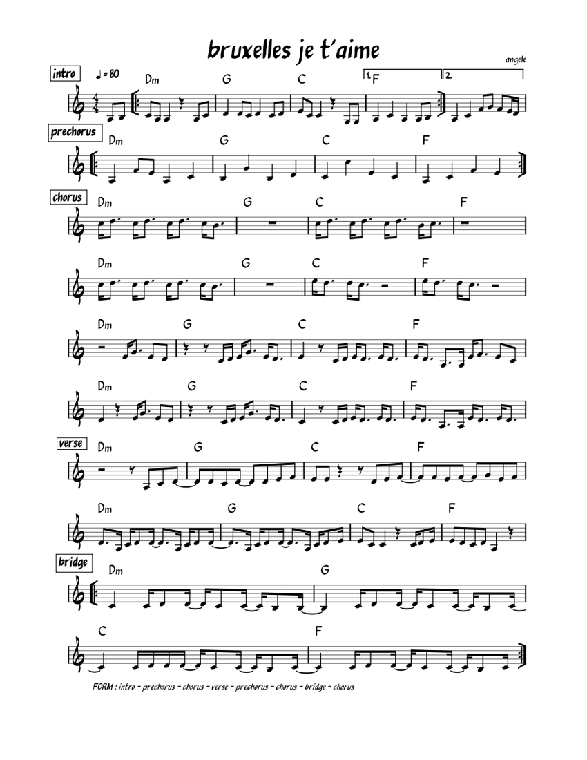 Bruxelles je t'aime – Angèle – Leadsheet Sheet music for Piano (Piano ...