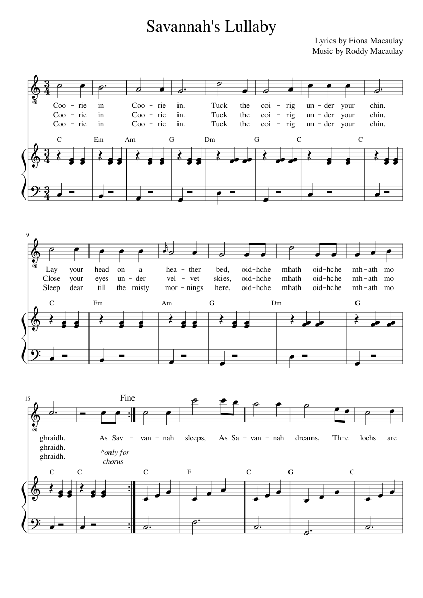 Savannah's Lullaby Sheet music for Piano, Vocals (Piano-Voice ...