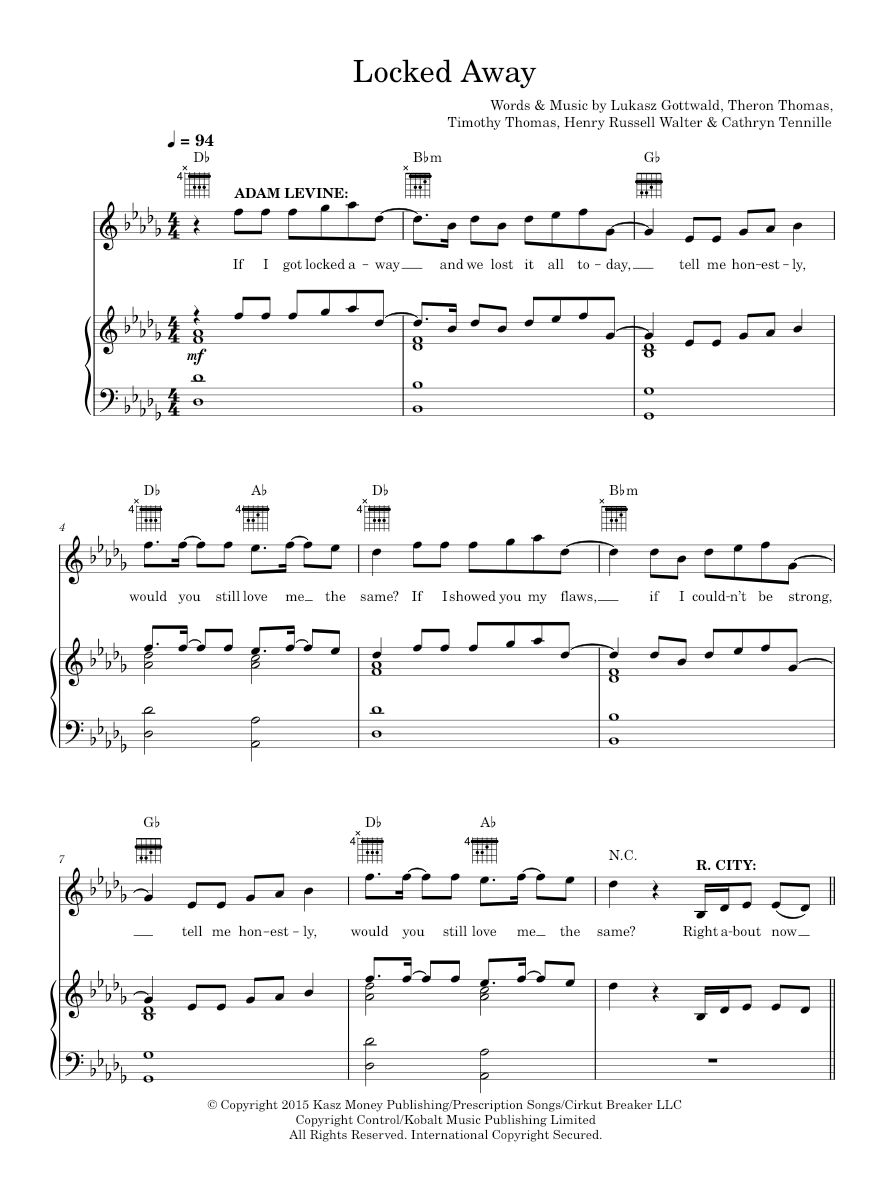 Play Official version of Locked Away (featuring Adam Levine) sheet ...