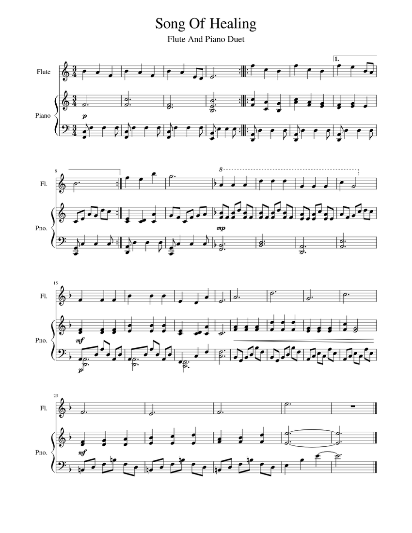 Song of Healing Duet – Koji Kondo Sheet music for Piano, Flute (Solo ...