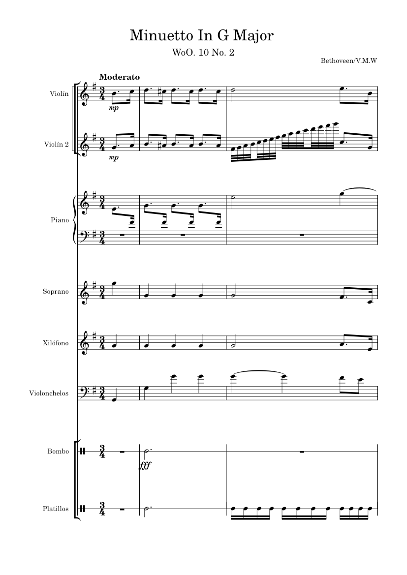 Bethoveen Minuet No.2 In G WoO 10 Sheet music for Piano, Violin ...