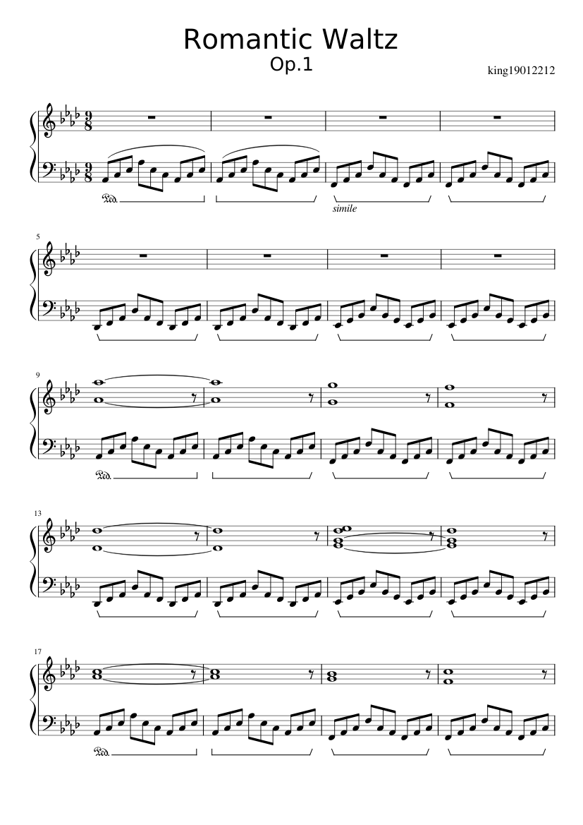 Romantic Waltz Op. 1 Sheet music for Piano (Solo) | Musescore.com