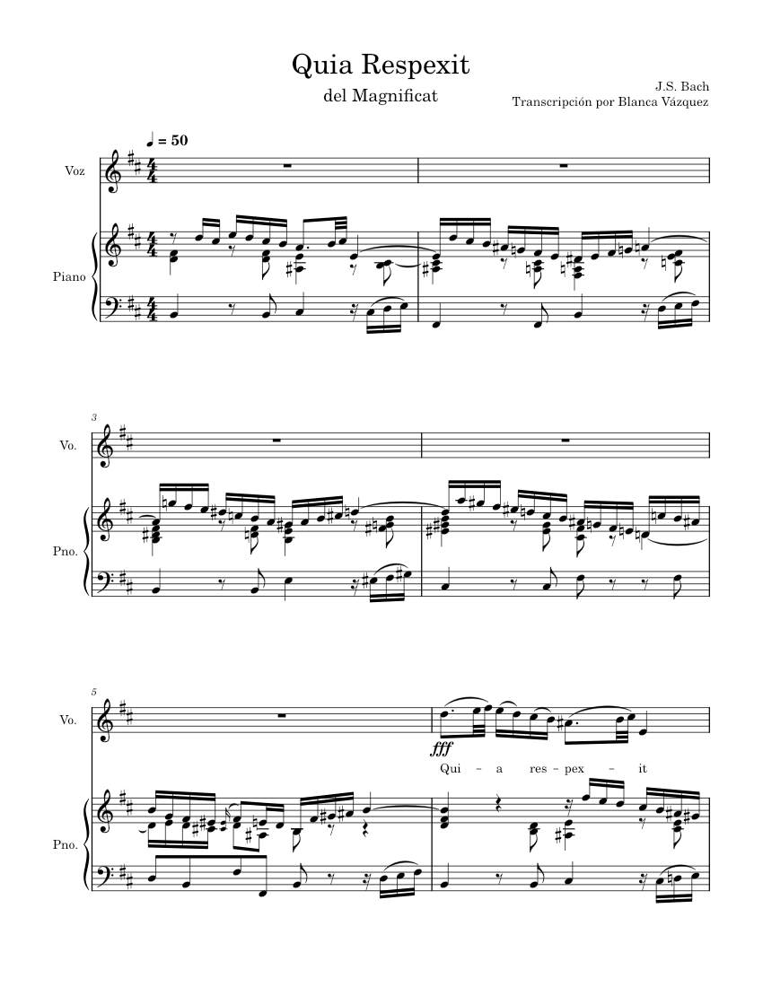 Quia respexit humilitatem-J.S. Bach Sheet Music for Piano, Synthesizer (Piano-Voice) | MuseScore.com