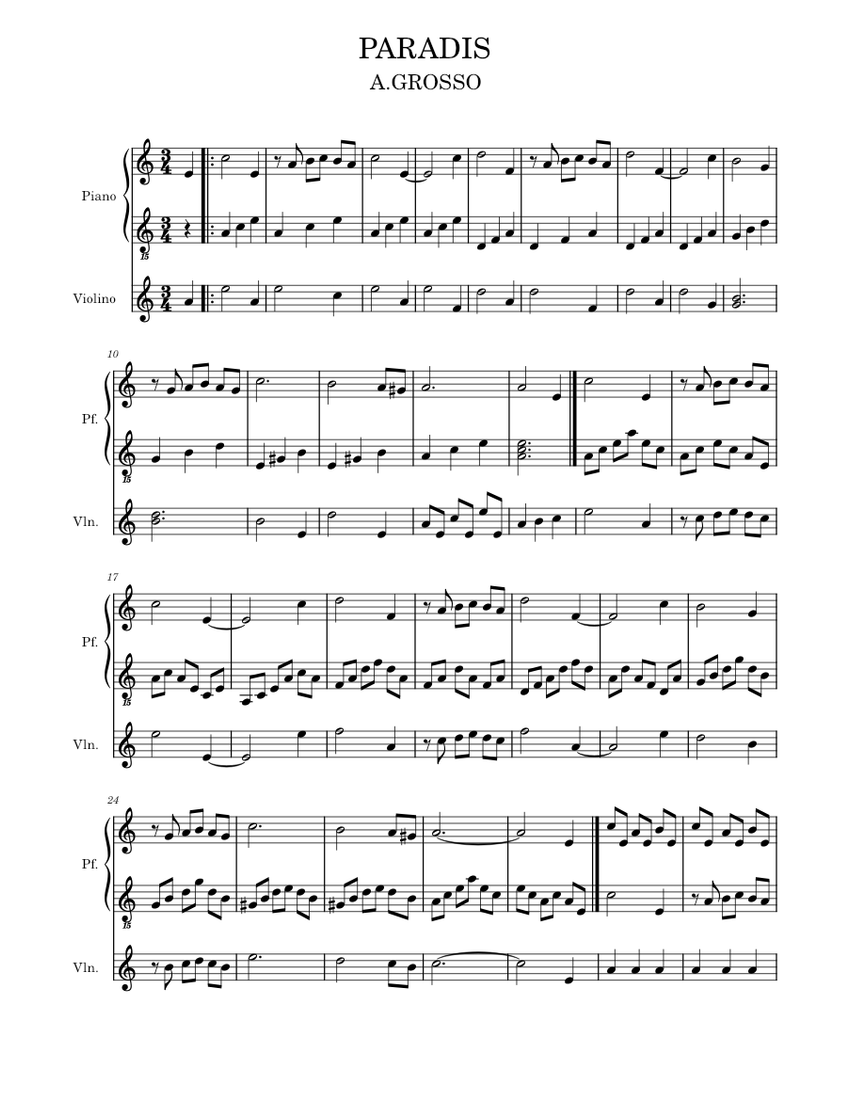 PARADIS Sheet music for Piano, Violin (Piano Duo) | Musescore.com