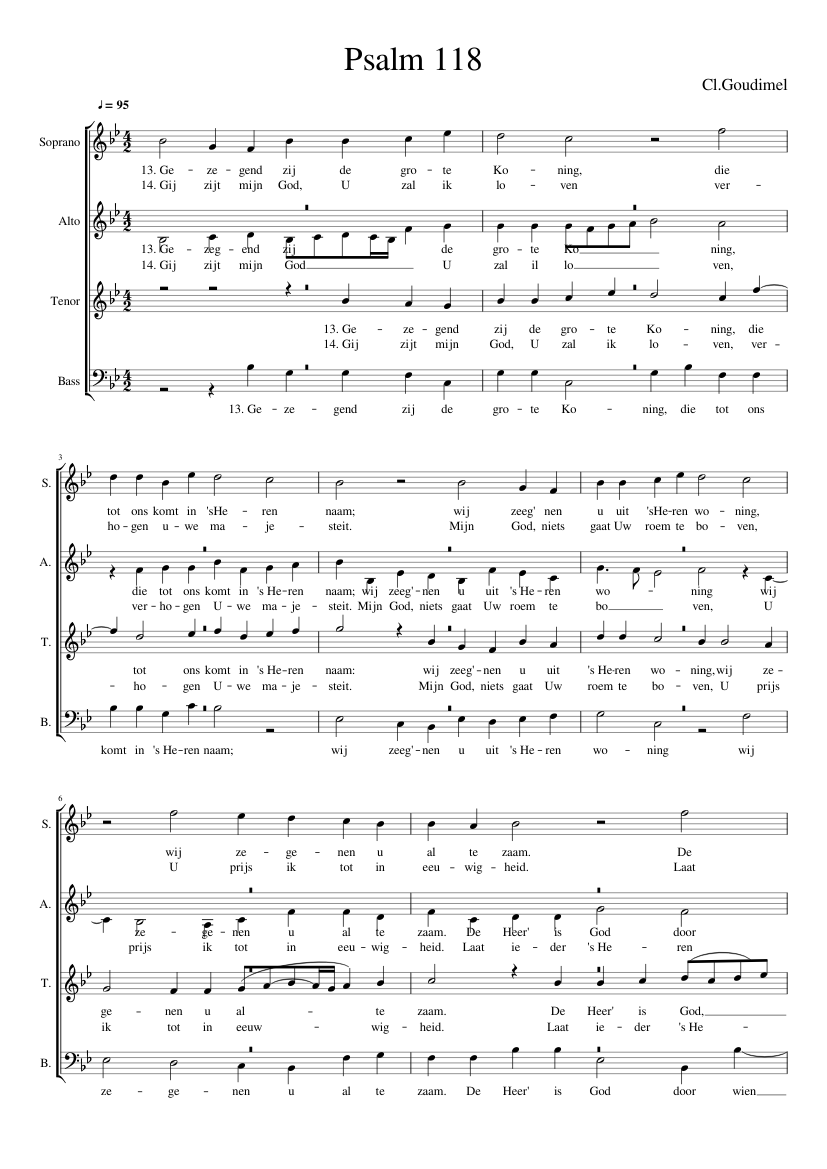 Psalm 118 - Goudimel Sheet Music for Soprano, Alto, Tenor, Bass voice ...