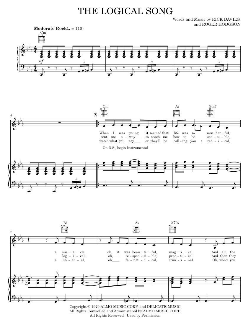 The Logical Song Sheet music for Piano, Vocals by Supertramp Official ...